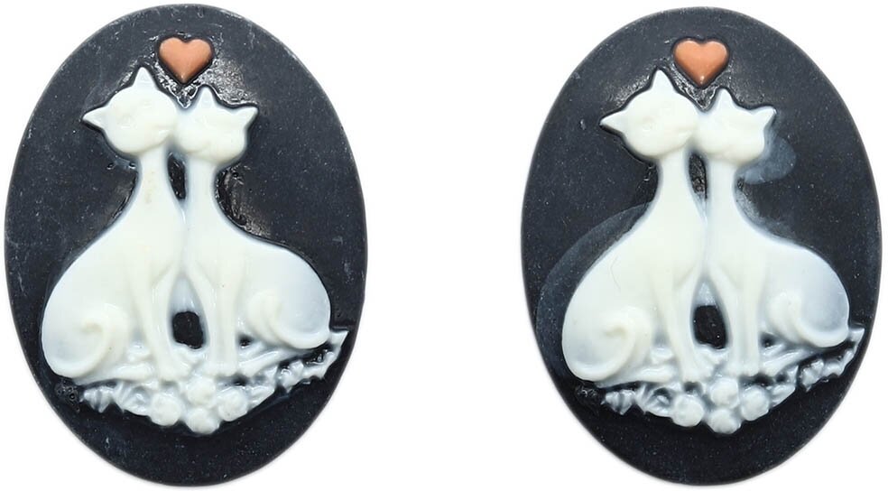 ARS0222 Камеи 'Кошки', полимер, бело-серо-розовый, 3*4*0,5 см, 2 шт, Vintage Line