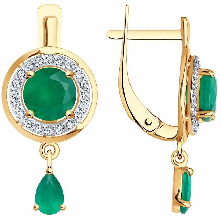 Серьги с подвесками, красное золото, 585 проба, агат, фианит