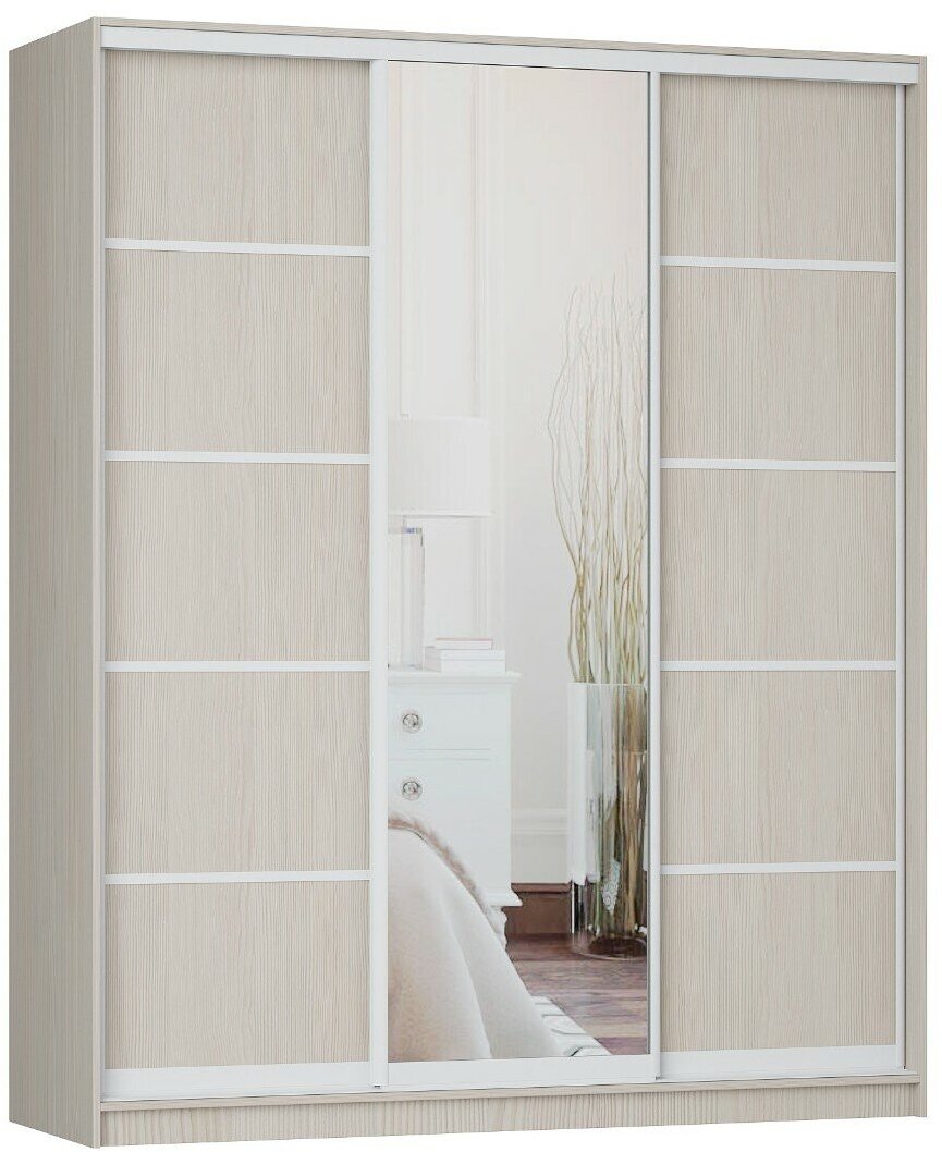 Шкаф купе, для одежды Кельн 3, Легкомаркет, 160х45х220, белье/платье, бодега белый, профиль глянец белый, с зеркалом