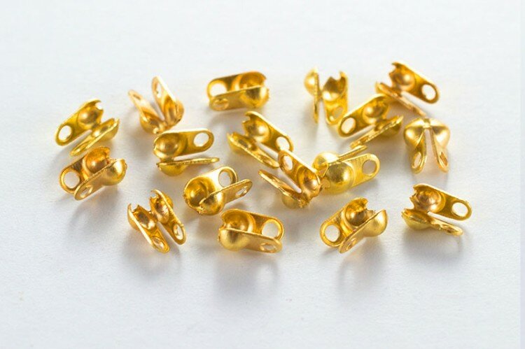 Зажим Каллота 6х3,5мм, внутренний диаметр 2,4мм, отверстие 1мм, цвет золото матовое, железо, 04-010, 5г (около 70шт)