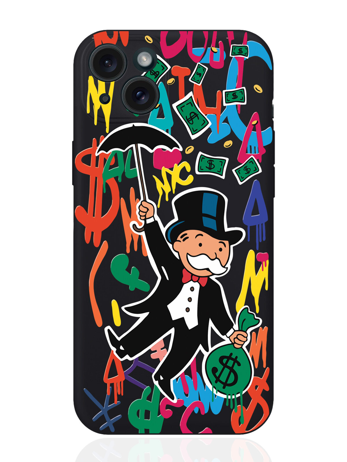 Чехол для смартфона iPhone 15 Plus черный силиконовый Rich uncle PennyBags/ Богатенький дядюшка толстосум