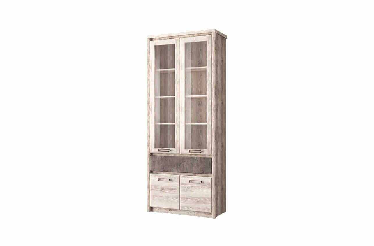 Шкаф с витриной Anrex 2V2D1S JAZZ, 210 x 40 x 86.8 см, цвет: Каштан найроби/Оникс