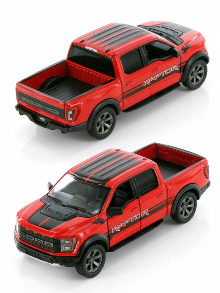 Металлическая машинка Kinsmart 1:46 «2022 Ford F-150 Raptor Livery Edition» инерционная, красная KT5436DF-4