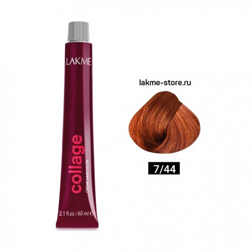 Lakme перманентная крем-краска Collage, 7/44 средний блондин медный яркий, 60 мл