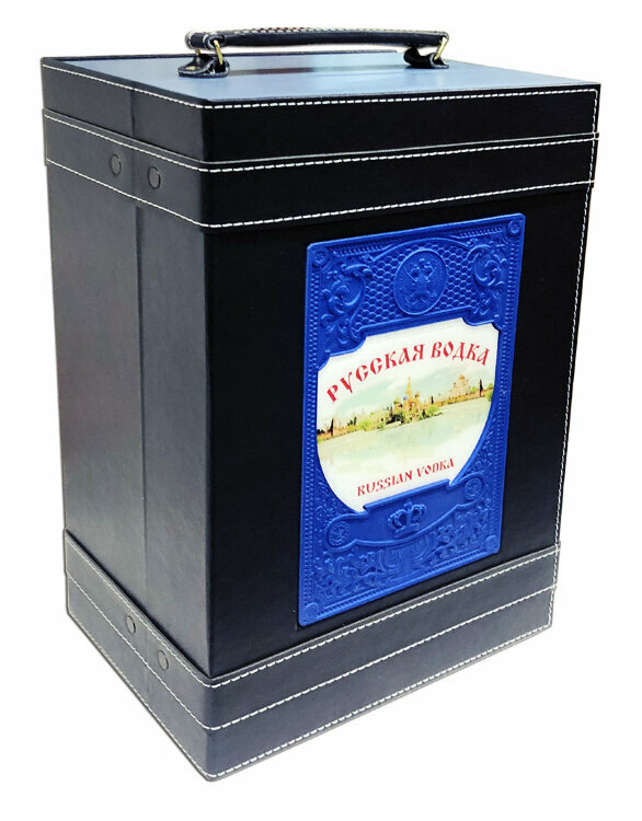 Мини-бар "Русская водка". Прессованная кожа, ткань, 32x21x16 см, с 6 рюмками — фото 1