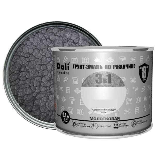 Эмаль по ржавчине 3 в 1 Dali молотковая цвет серебристый 0.4 кг