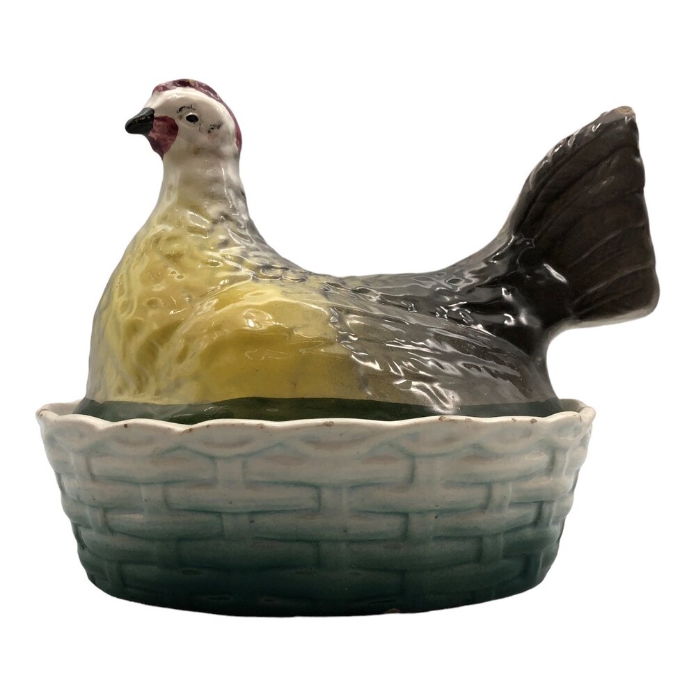 Фарфоровая масленка "Курочка" 1889-1917 гг, Кузнецов, Российская Империя (2)