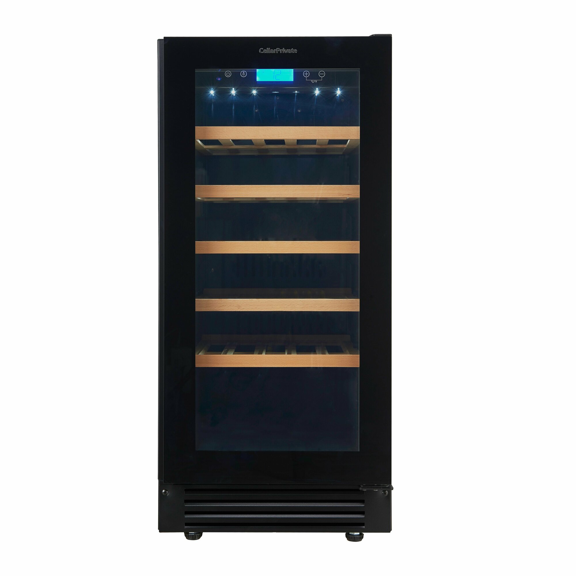 Винный шкаф Cellar Private CP032-1TBH, встраиваемый, однотемпературный, скрытая ручка, 20бут, черный.