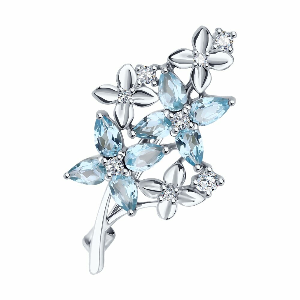 Брошь, серебро, 925 проба, родирование, топаз, фианит