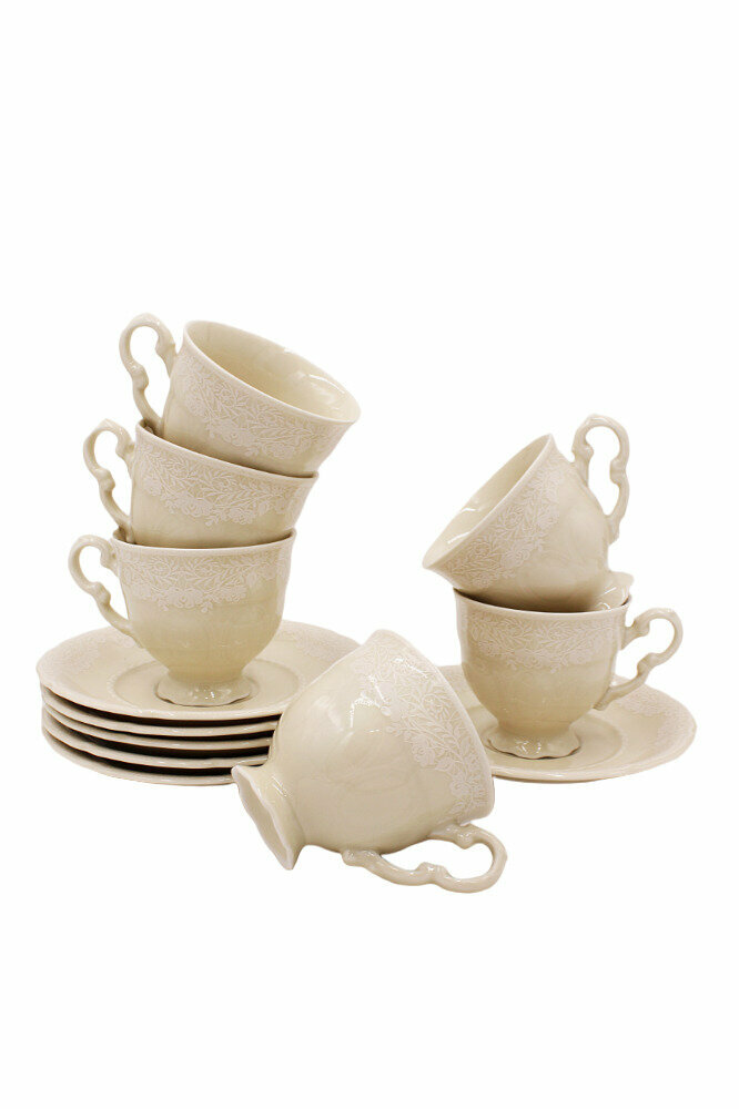 Набор кофейных чашек с блюдцем Leander Соната "Белые узоры" 150 мл, 6 шт.