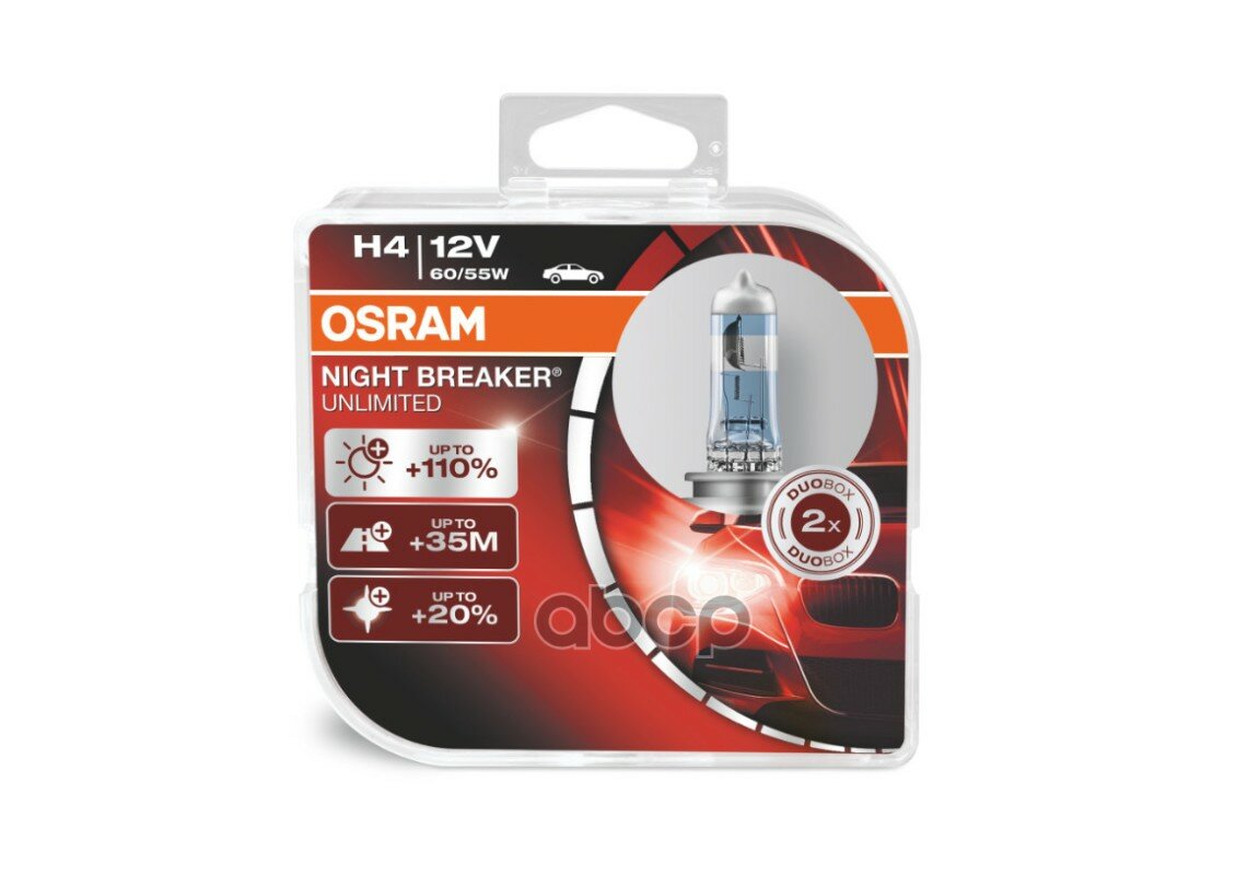 Лампа Osram H4-12-60/55 +110% Night Breaker Unlimited набор 2шт Евро-бокс Osram арт. 64193NBU_HCB - высокое качество