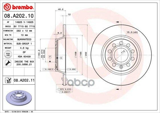 Диск тормозной AUDI Q3 (F3B) 35 TFSI Mild Hybrid 2019- шт. Brembo арт. 08. A202.10