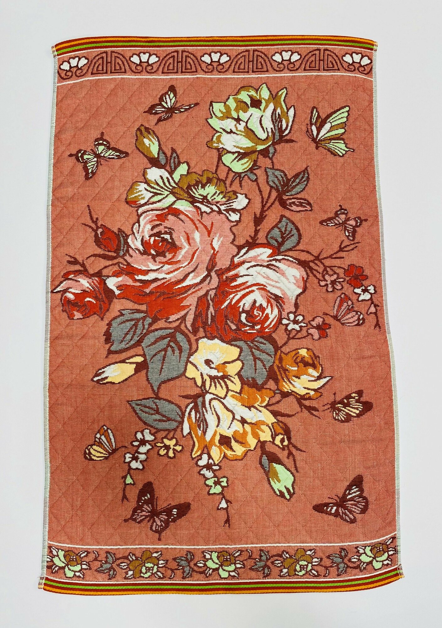 Полотенце хлопковое банное, для ванны Дикие розы Золотисто-медное 70*140 см