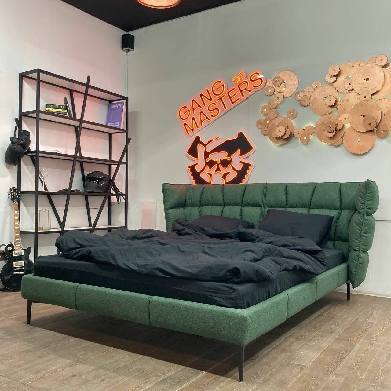 Кровать двуспальная Оксфорд Банда Мастеров, Джаз-08 зеленая рогожка, 180x200 см