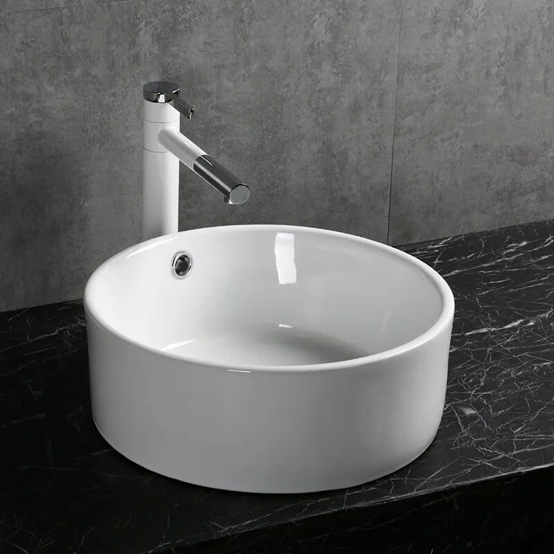 Раковина Ceruttispa CR7022 накладная, белая, круглая, с переливом 420х420х170