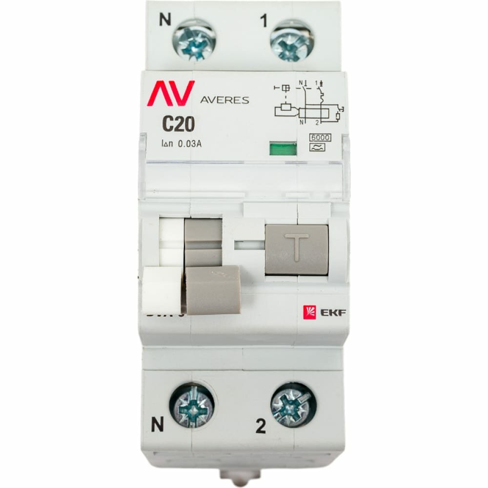 Дифференциальный автомат EKF DVA-6, 1P+N, 20А, 30мА, 6кА, AVERES, SQ rcbo6-1pn-20C-30-a-av