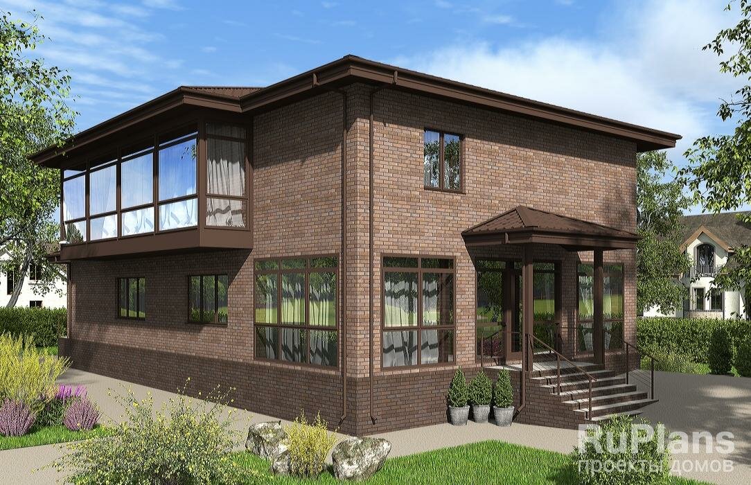 Двухэтажный дом с верандой, террасой и балконами (280 м2, 10м x 25м) Rg6202