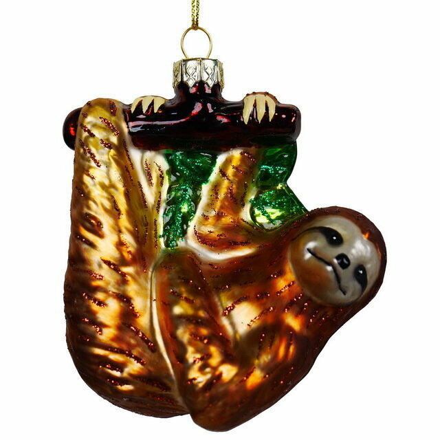 Стеклянная елочная игрушка Ленивец Морио 8 см, подвеска, Kurts Adler, ZCI4230