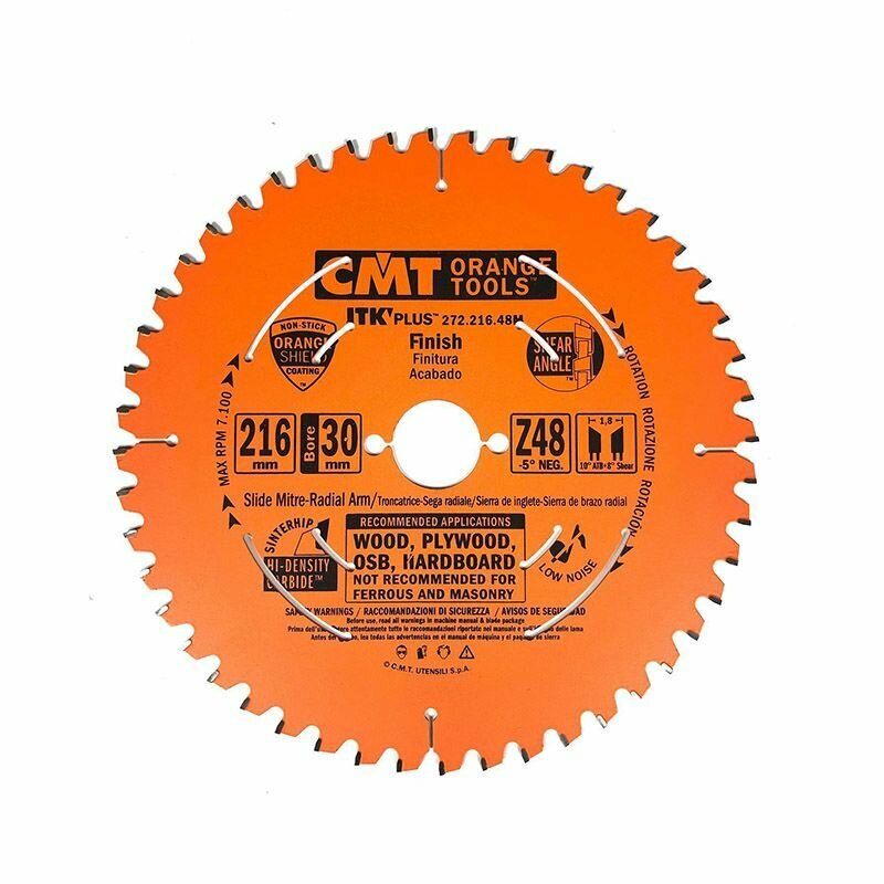 Диск пильный СМТ Италия ультратонкий поперечный рез 216x30x1,8/1,2 -5 10 ATB + 8 SHEAR Z 48 CMT 272.216.48M