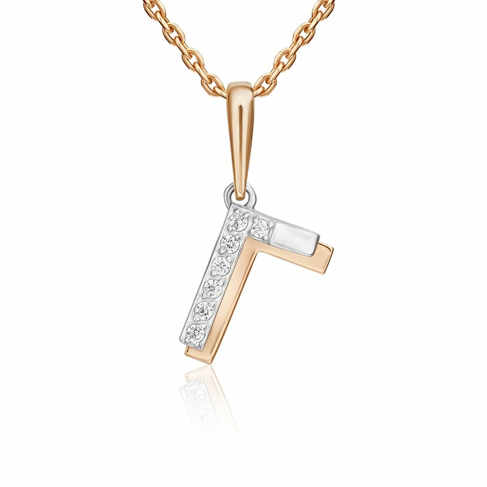 Подвеска, комбинированное золото, 585 проба, родирование, фианит