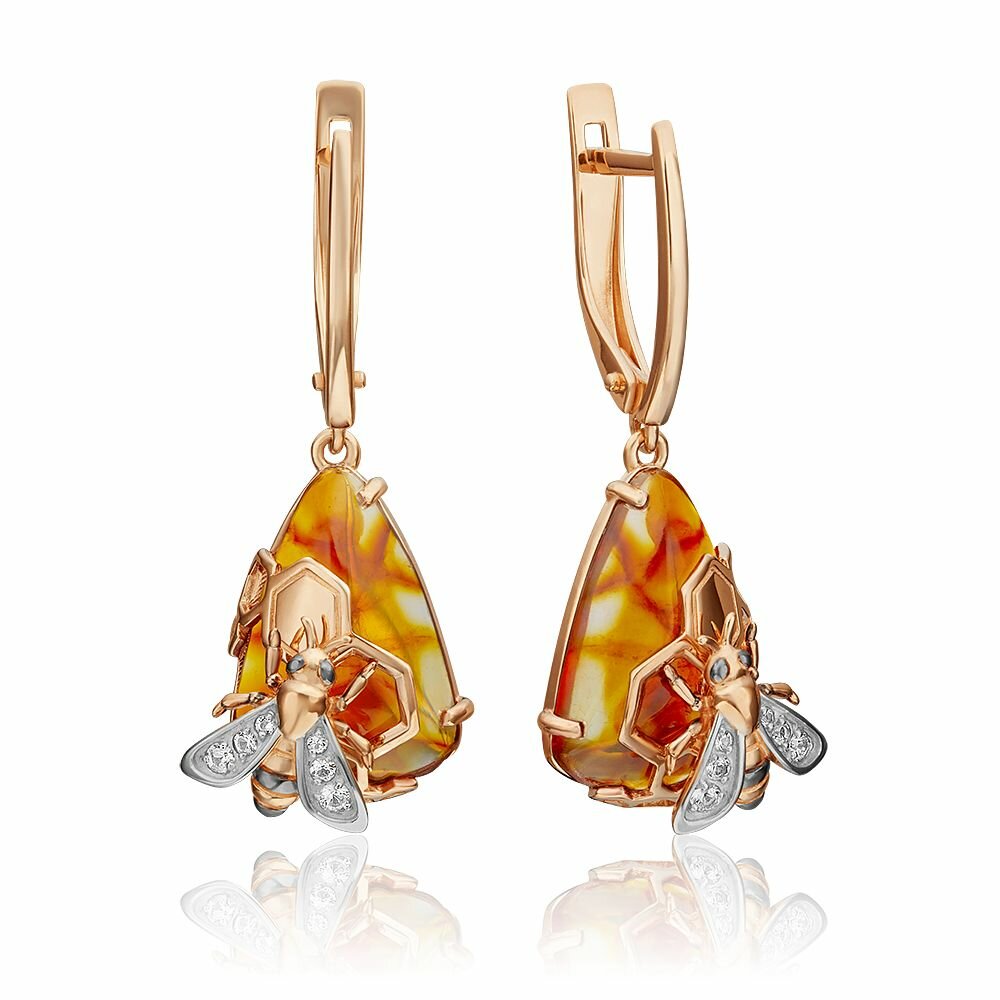Серьги PLATINA, красное золото, 585 проба, янтарь, топаз