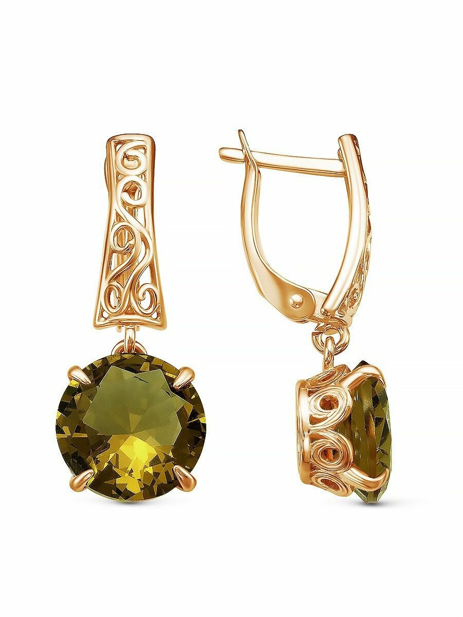 Серьги с подвесками ZLATBERRY, серебро, 925 проба, султанит синтетический, размер 12 мм, , золотистый, зеленый, коричневый — фото 1