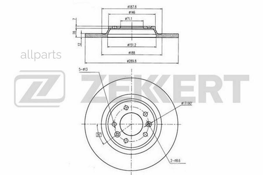 ZEKKERT BS-5039 Диск торм. задн. Citroen C5 III 08- Peugeot 407 04- 508 10-