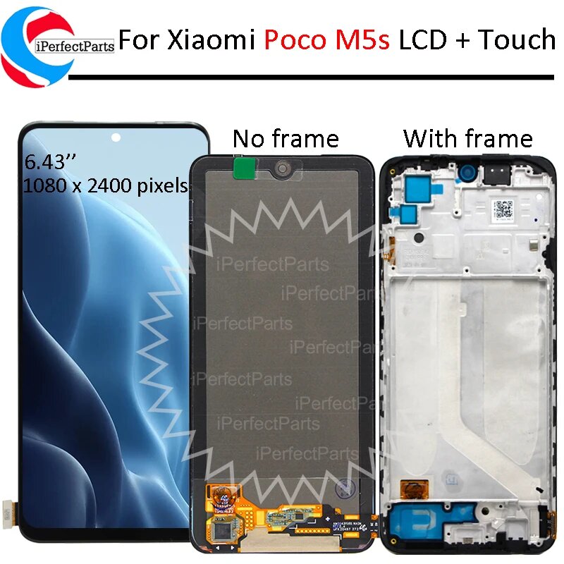 Оригинальный сенсорный ЖК-экран AMOLED 6,43 дюйма для Xiaomi poco m5s, дигитайзер в сборе, замена для Xiaomi Poco M5s, ЖК-дисплей с рамкой Original Black frame
