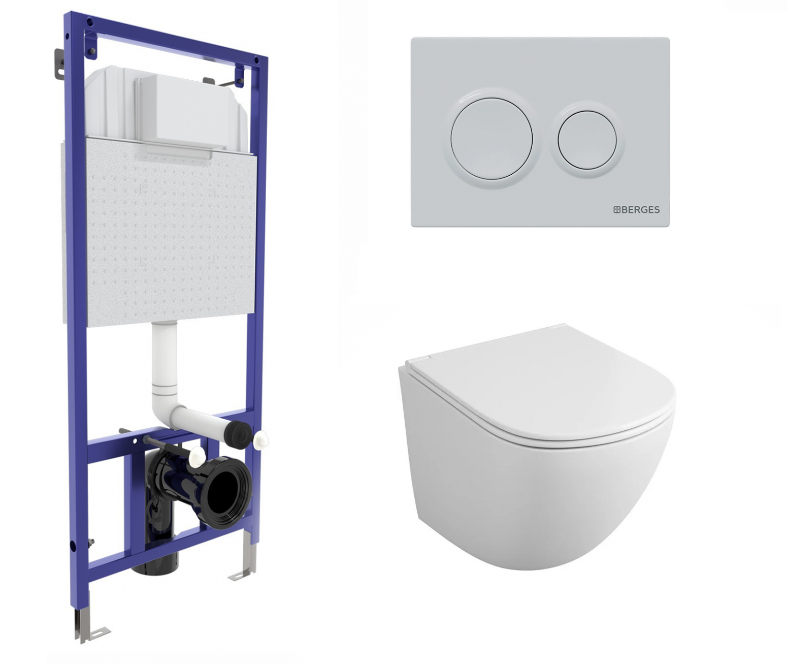 Комплект 3 в 1 инсталляция Berges Novum O4 + Подвесной унитаз Owl 1975 Cirkel-H OWLT190302 с кнопкой белой 040264 + OWLT190302