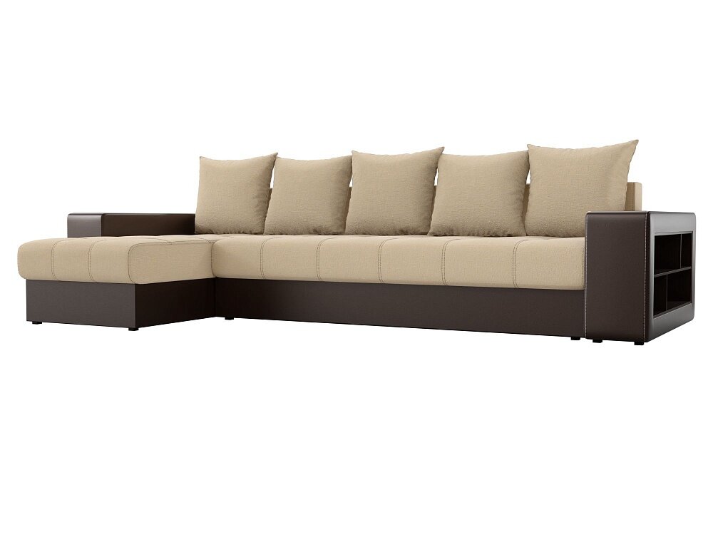 Угловой диван Дубай (Марго) Бежево-Коричневый, еврокнижка, 300х160х82 см, с ящиком для белья