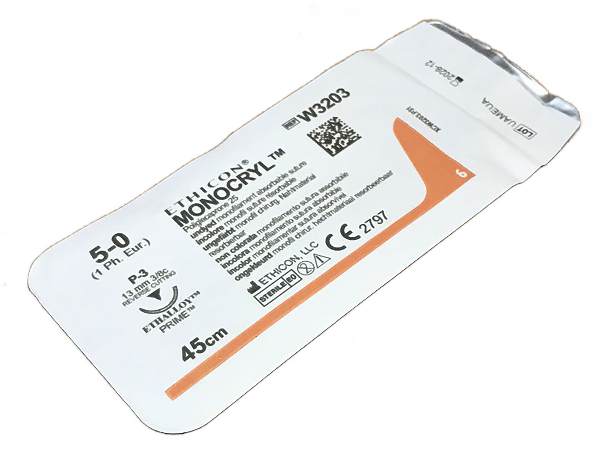 Шовный материал "Ethicon Монокрил" 5/0, 13 см, толщина нити 5, 1 шт