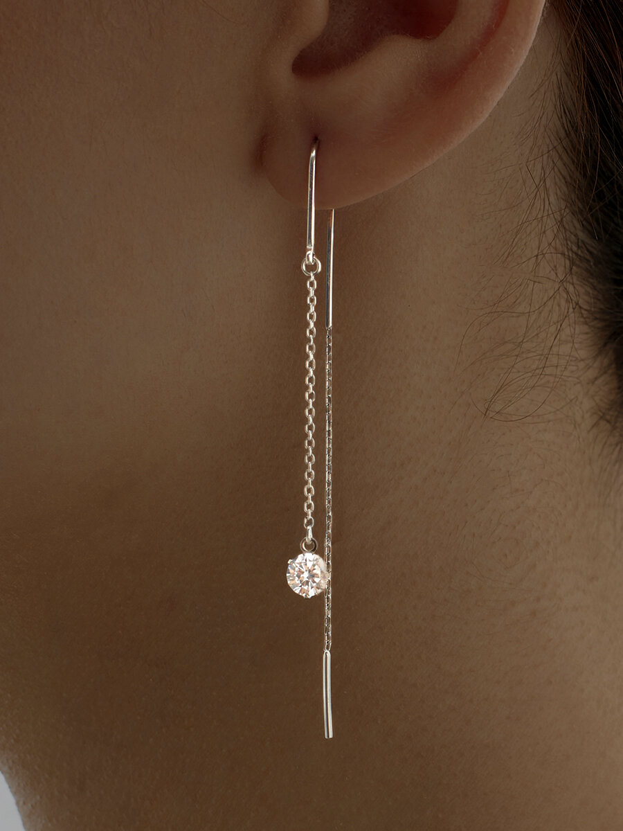 Серьги цепочки, с подвесками, серебро, 925 проба, родирование, фианит