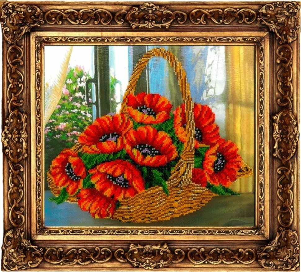 Набор для вышивания Вышиваем бисером #В-106 Девять маков, Вышивка бисером, 29.5 x 26.5 см