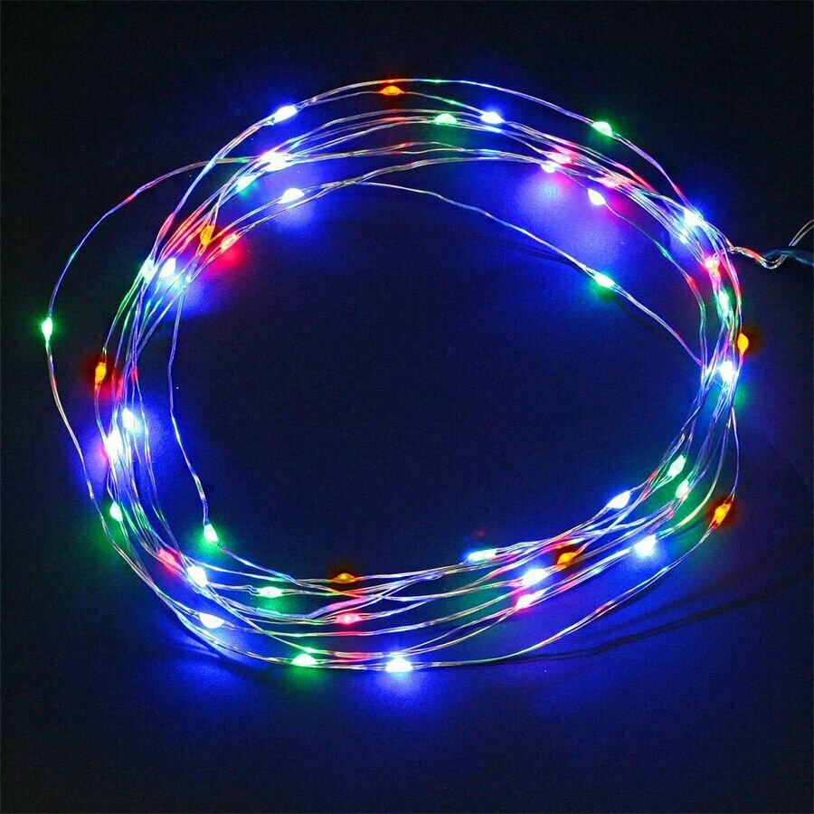 Гирлянда, 20 разноцветных mini-LED, серебристая проволока, 1.9+0.3 м, батарейки, SNOWHOUSE