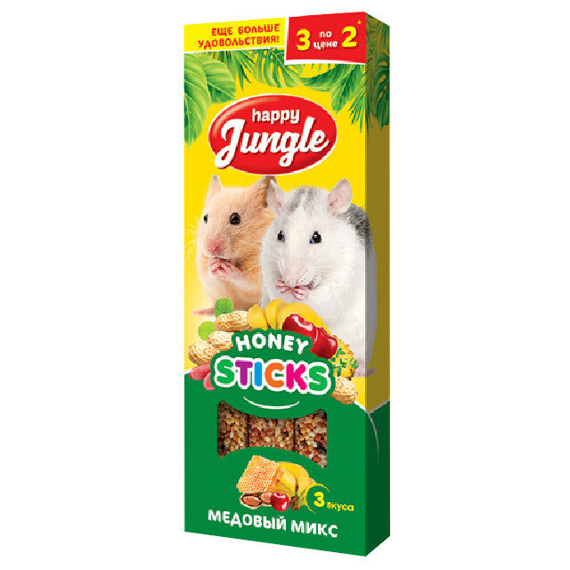 HAPPY JUNGLE палочки микс для грызунов три вкуса в упаковке 3 шт лакомство