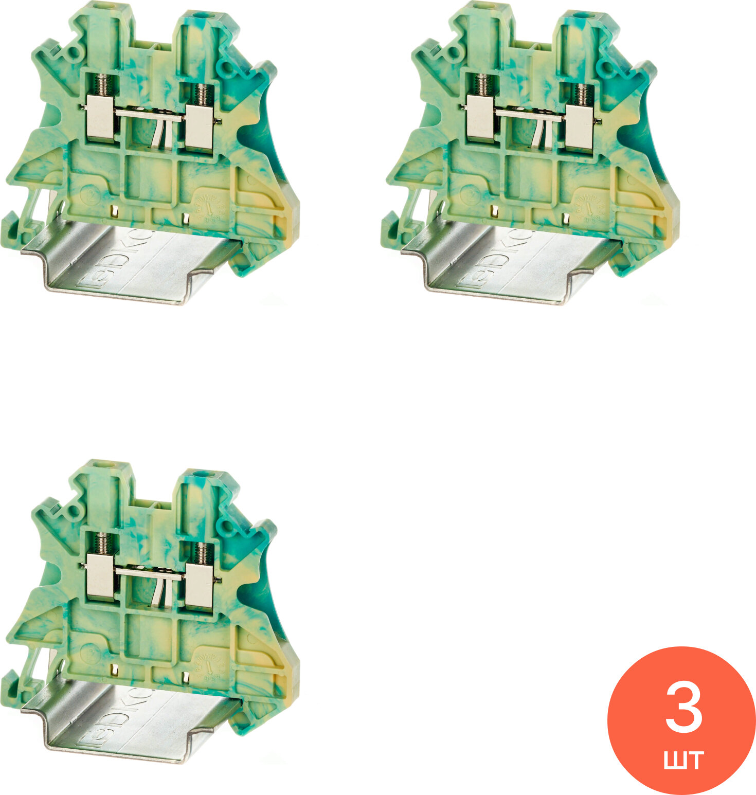 Клемма для проводов DKC / ДКС винтовая заземления с двумя точками подключения, 2.5мм2, термопласт, желто-зеленый, 47.5х5.2мм, 1шт. / зажим (комплект из 3 шт)