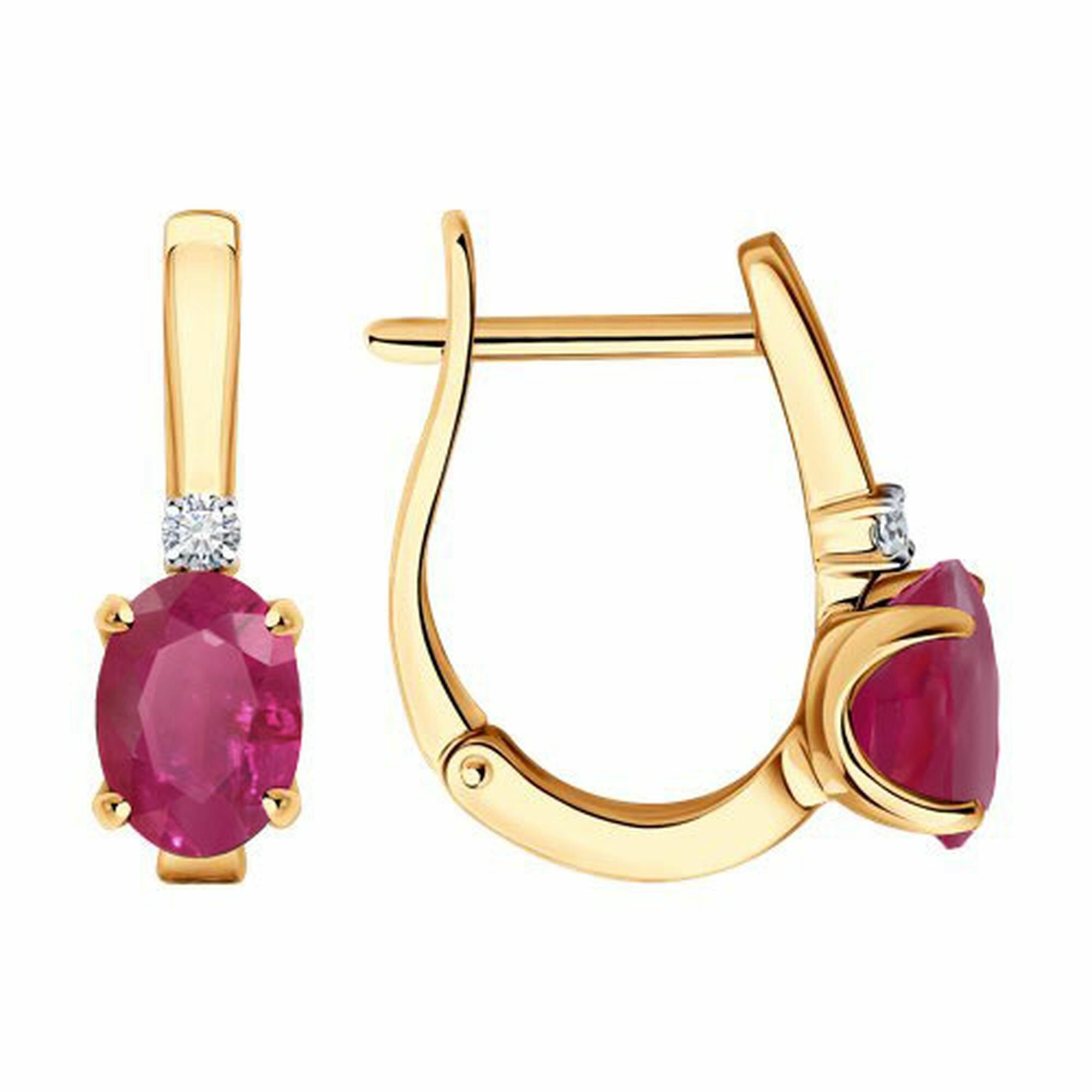 Серьги, красное золото, 585 проба, рубин, бриллиант