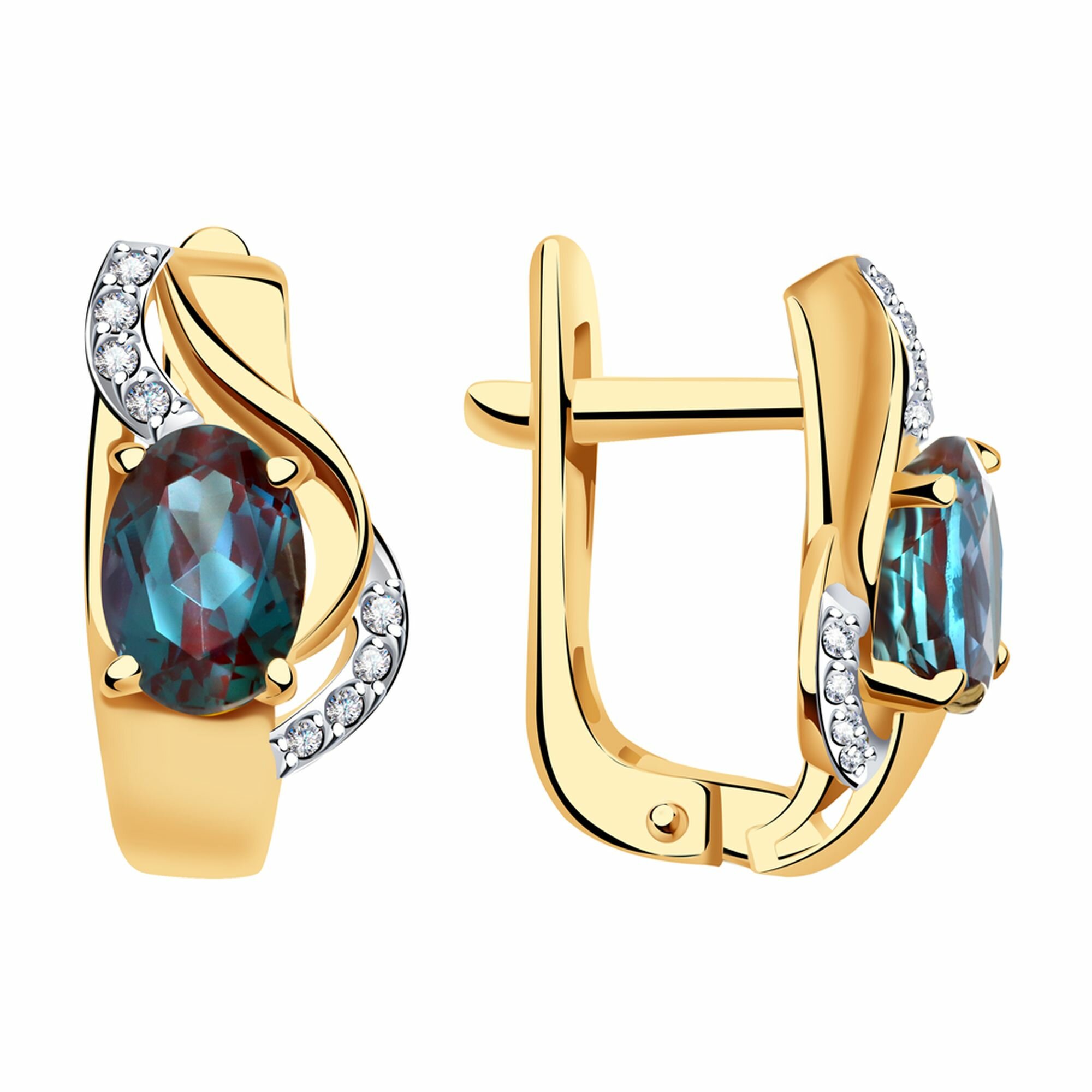 Серьги, красное золото, 585 проба, александрит, бриллиант