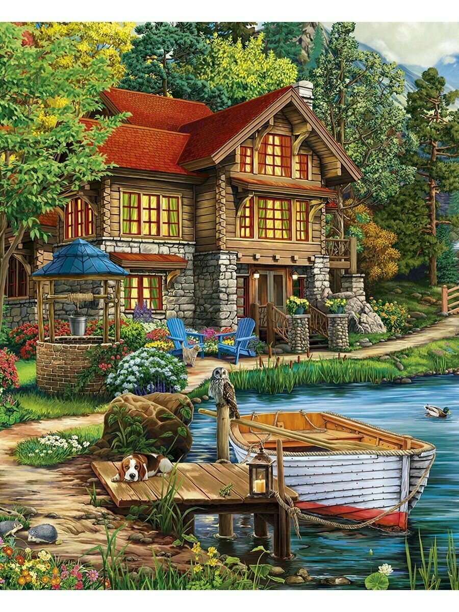 Алмаз. моз. квадратная 22x32 (класс.) с подр, полн. заполн. (24 цв.) Домик у причала (Арт. НД-8555)