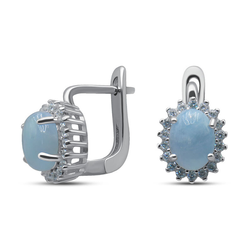 Серьги, серебро, 925 проба, фианит, аквамарин