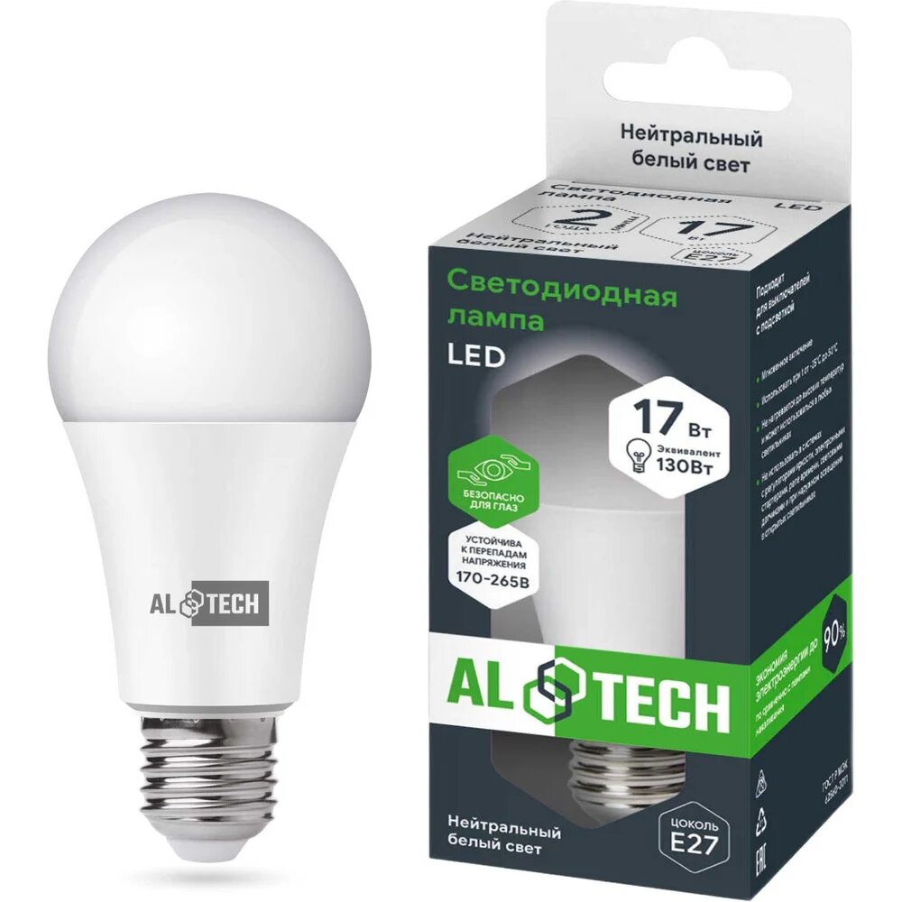 Лампочка светодиодная ALTECH LED Р60-17W-840-E27 17Вт груша нейтральный белый свет 4673758070302