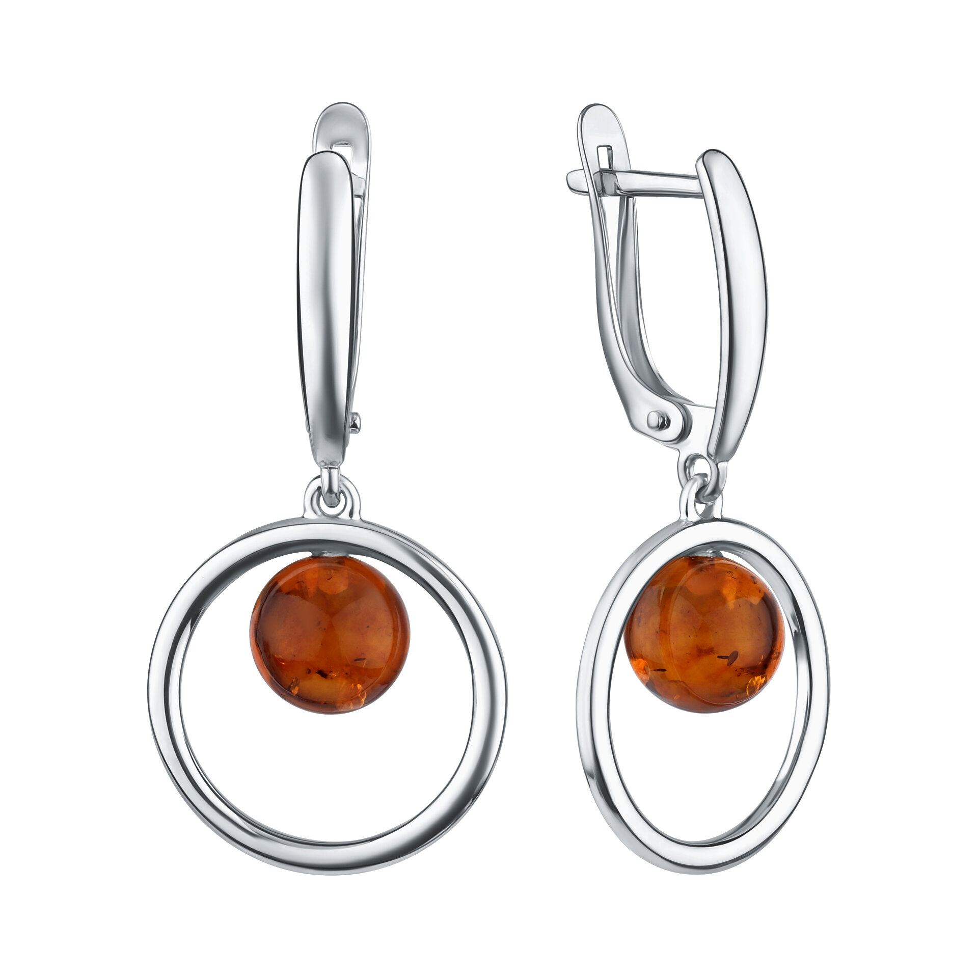Серьги, серебро, 925 проба, родирование, янтарь