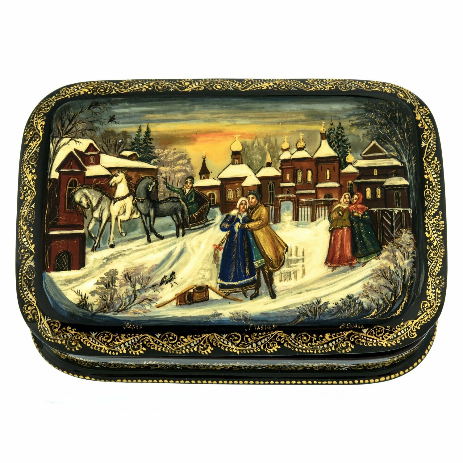 202007-13*9см Лаковая миниатюра Палех шкатулка гуляние Белова