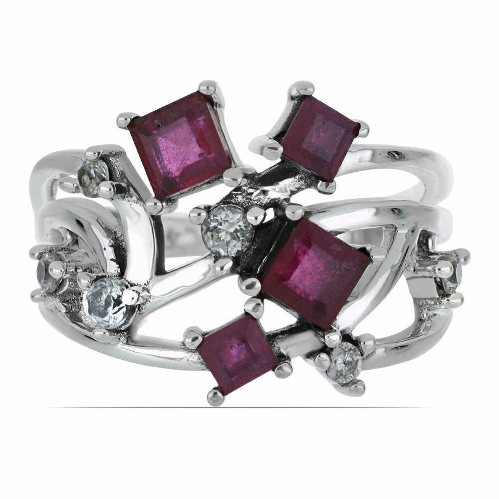 Кольцо, серебро, 925 проба, циркон, рубин, топаз