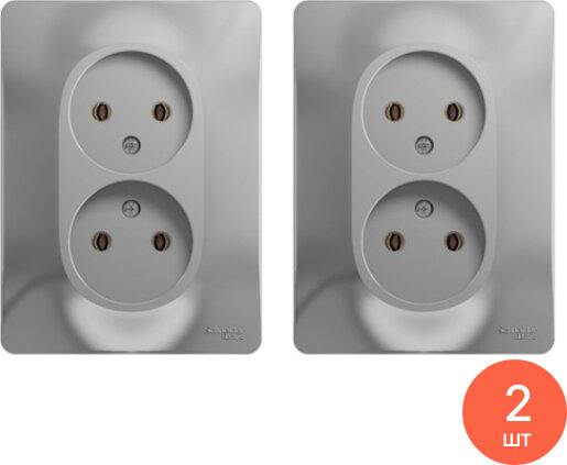 Розетка силовая штепсельная Systeme Electric / Систем Электрик Glossa, 16А 250В IP20 алюминий, без заземляющего контакта GSL000320 / электрооборудование (комплект из 2 шт)