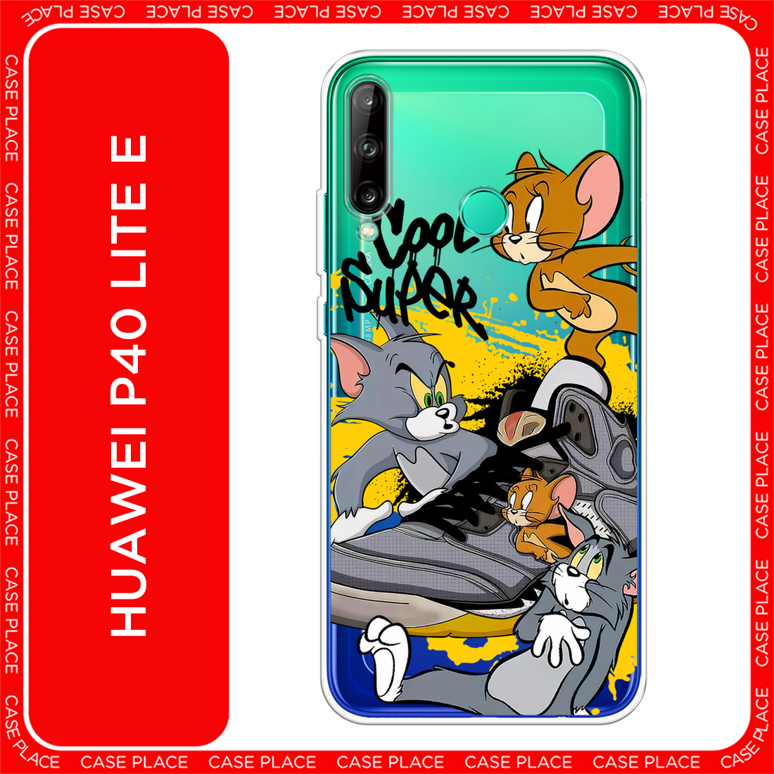 Чехол на Huawei P40 Lite E/Y7p/Honor 9C / Хуавей P40 Lite E/Y7p/Хонор 9C с принтом Том, Джерри и кроссовок, прозрачный