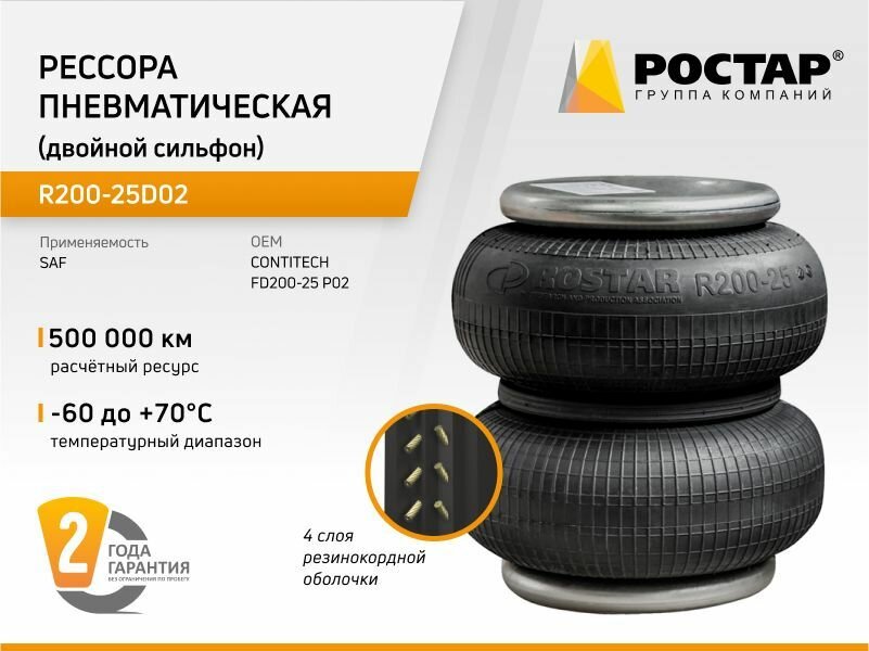 Рессора пневматическая (двойной сильфон) R200-25D02 (FD 200-25 P02)