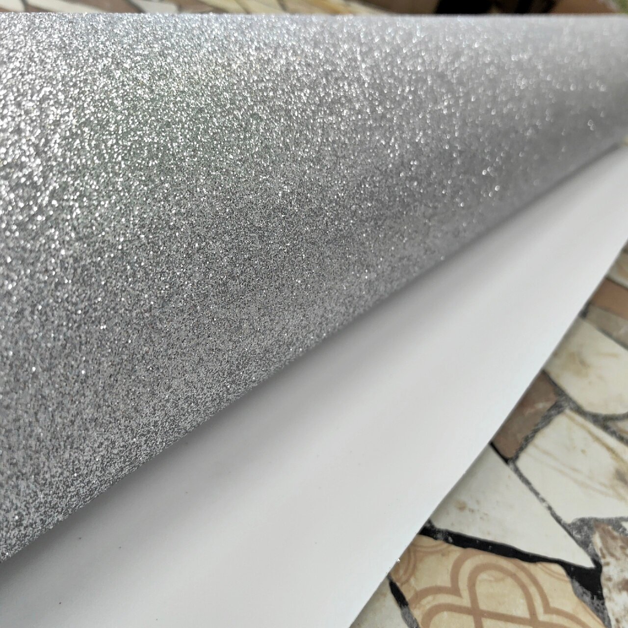 Фоамиран глиттерный 1,5мм для творчества светлое серебро ширина 1м, длина 3м (1х3м)
