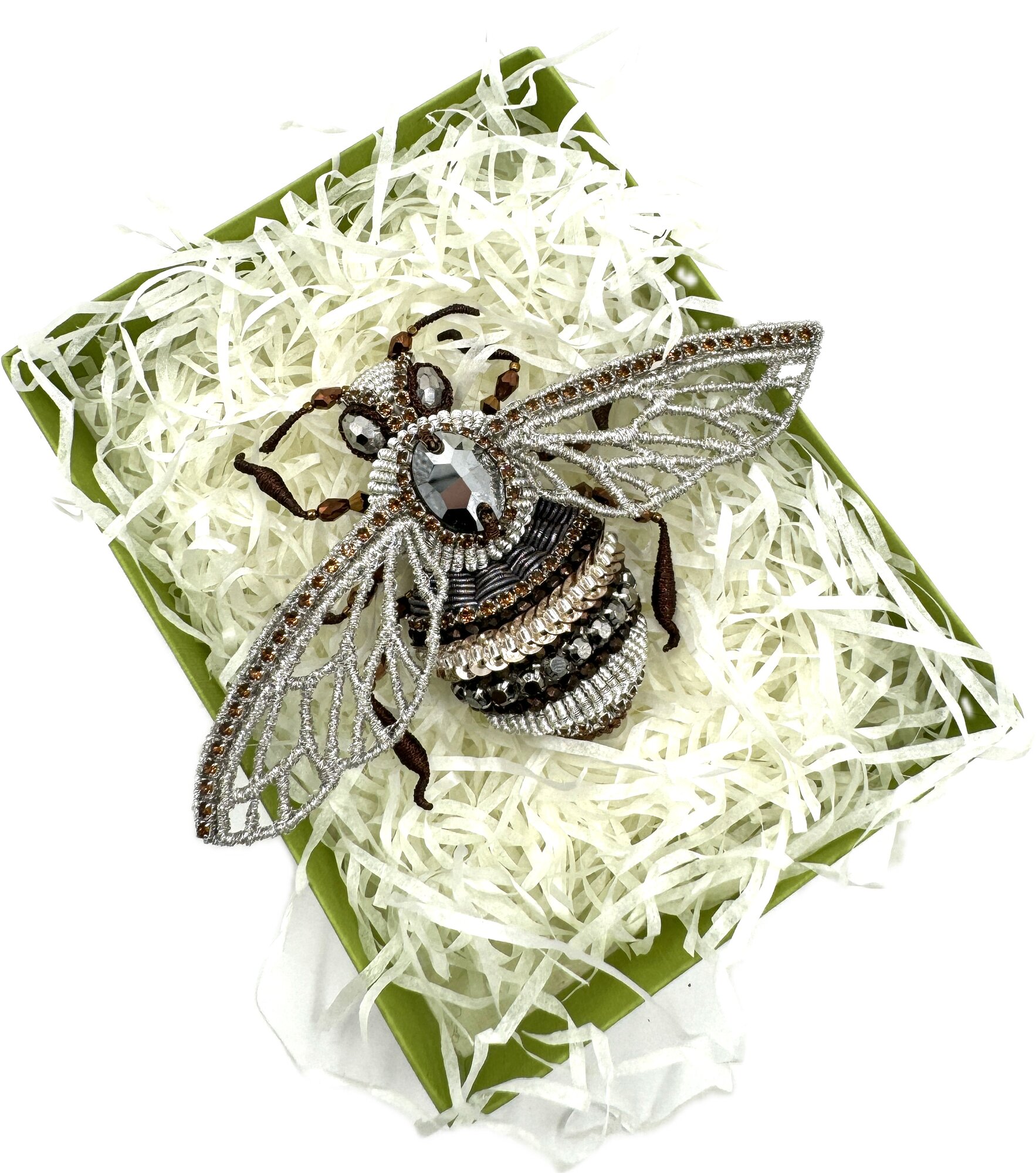 Брошь Королевство Птички & Бабочки, Swarovski Zirconia, бисер, 1 шт., серебристый — фото 1