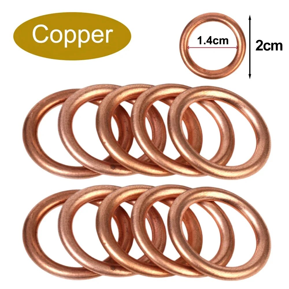 Автомобильный масляный поддон, сливная прокладка, дренажный болт, алюминиевая медная пробка для сливной пробки масла, сменные аксессуары для Volkswagen Audi 10pcs, Copper Gaskets